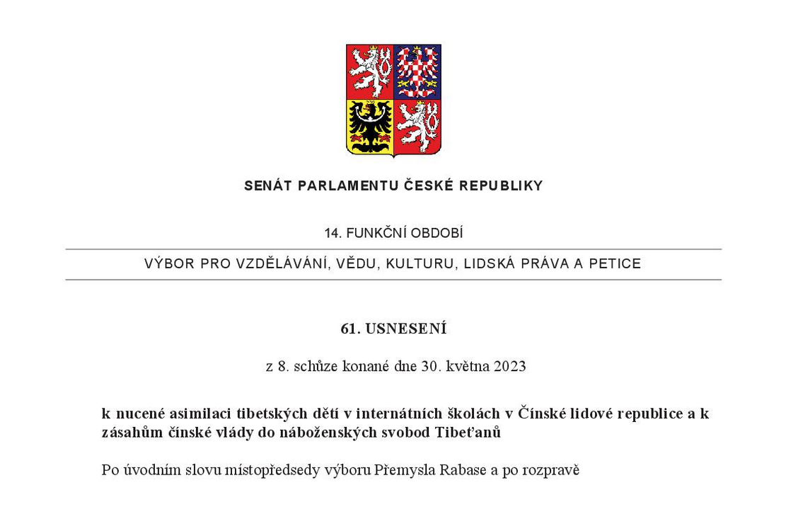 Czech Senate Committee opposes forced assimilation of Tibetan children ...
